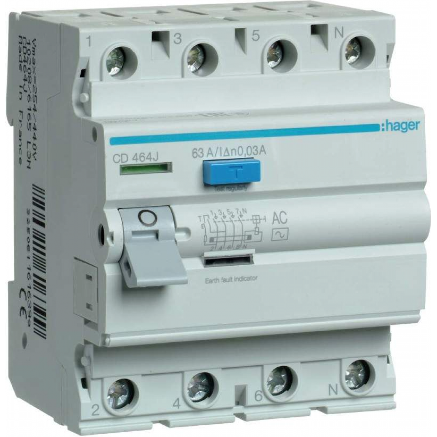 Устройство защитного отключения HAGER 4P 63A 30mA AC CD464J. Купить УЗО на Официальном Сайте ...
